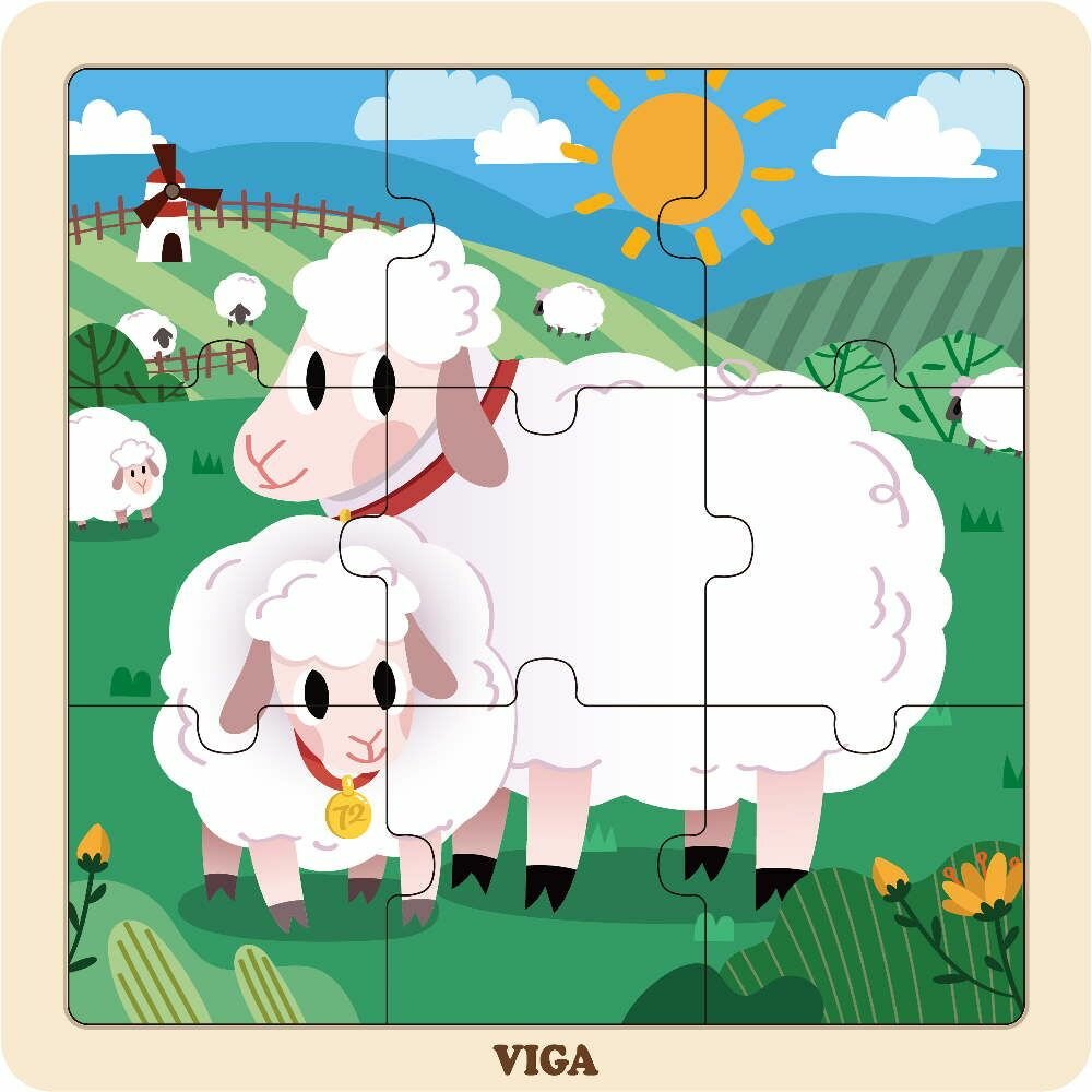 Деревянный пазл для малышей Viga Toys Овечки 9 деталей, 44622