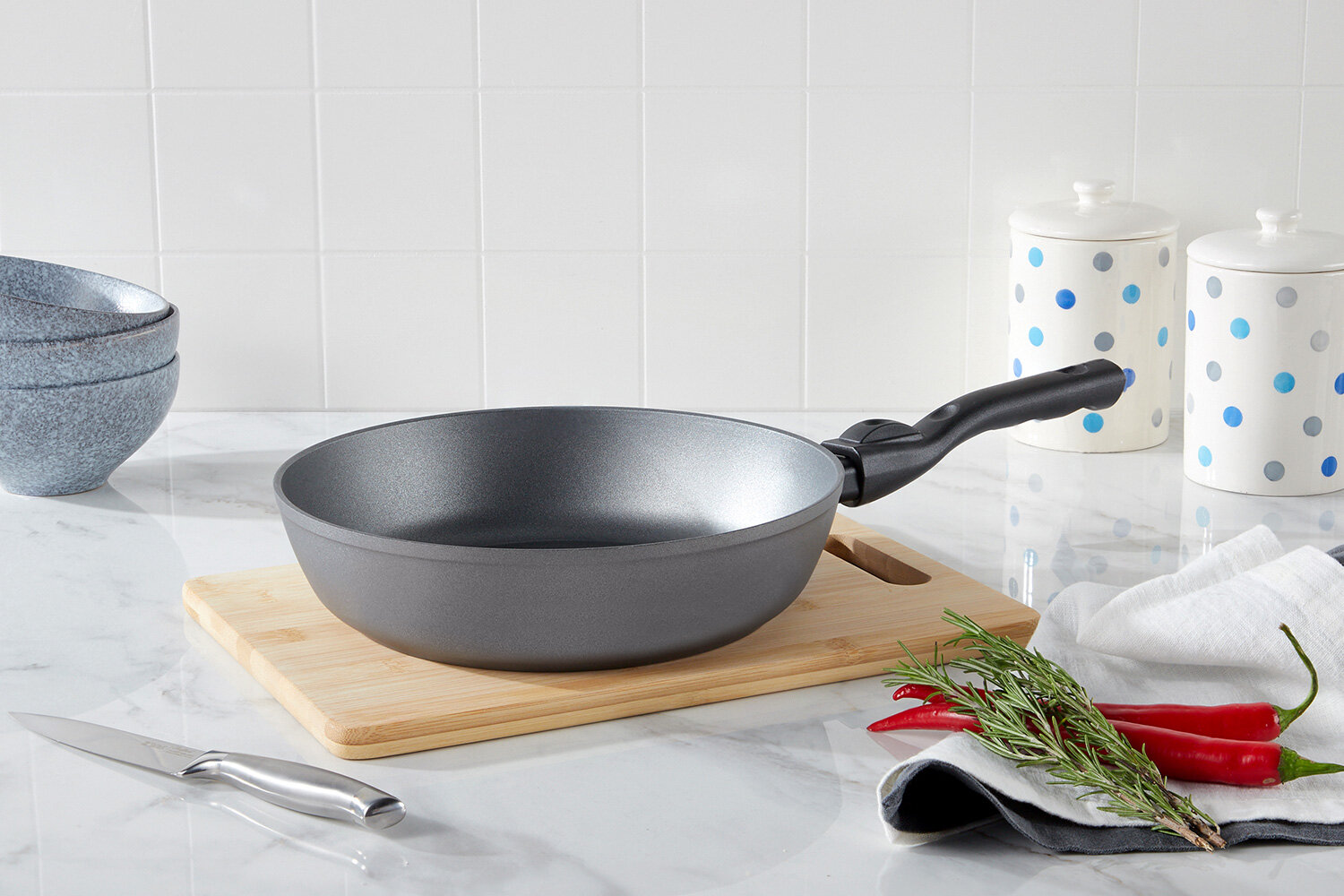 Сковорода глубокая VANHOPPER SILVER 1V379263310101, D26 см, серый/чёрный