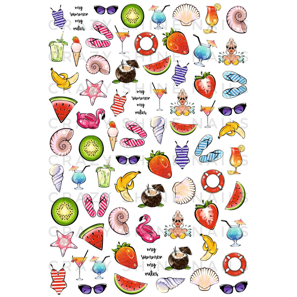 Слайдер-дизайн Crazy Shine Nails mini №1196 BEACH HOLIDAY