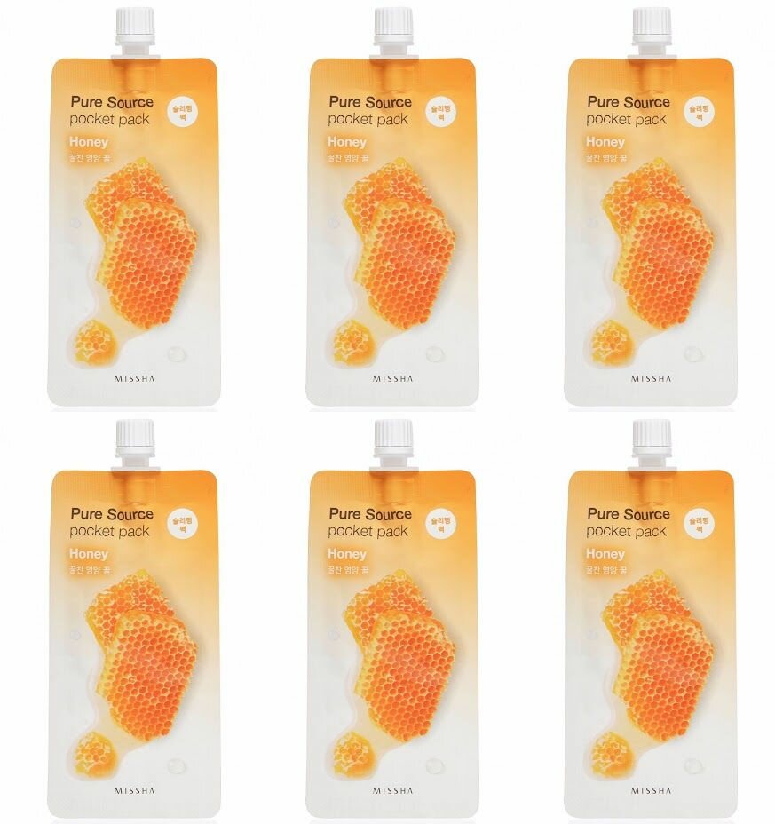 Маска кремовая ночная с медом, Missha, Pure Source Pocket pack Honey, 10 мл, 6 шт