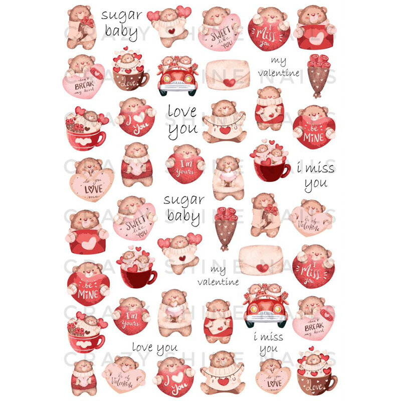 Слайдер-дизайн Crazy Shine Nails mini №1102 Love мишки