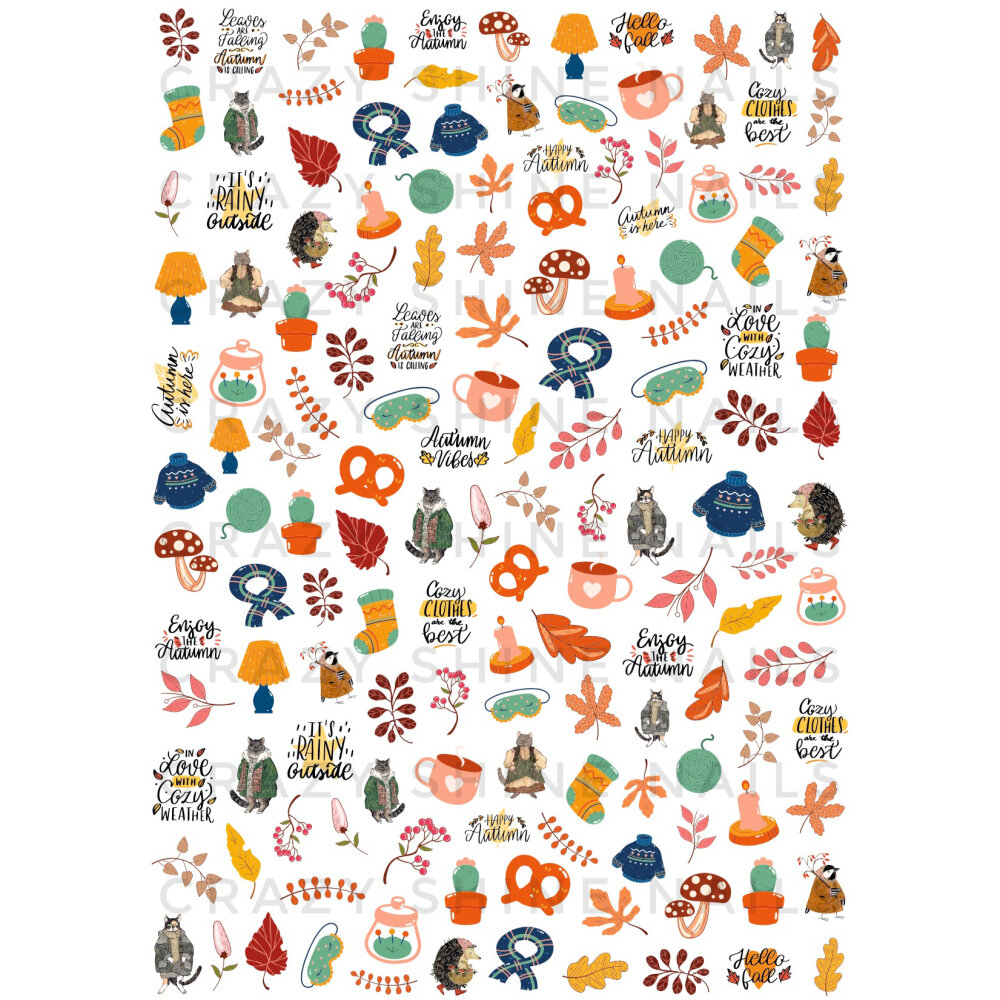 Слайдер-дизайн Crazy Shine Nails №2167 Осенние иллюстрации Осенняя коллекция для дизайна ногтей