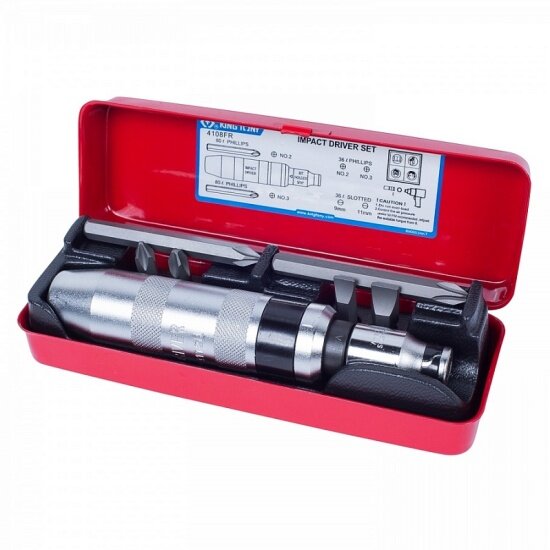 Отвертка ударная King Tony 4108FR, с принадлежностями, 5/16", 8 предметов