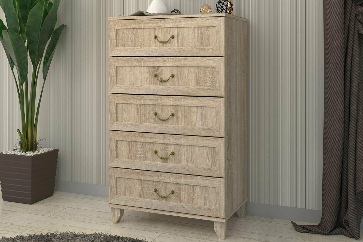 Комод Ренди 12М 70х40х120 дуб сонома, рамка квадро МДФ, ножка №3