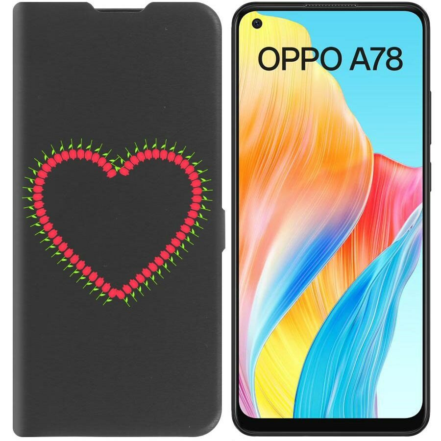 Чехол-книжка Krutoff Eco Book для Oppo A78 4G Сердце из тюльпанов (черный)
