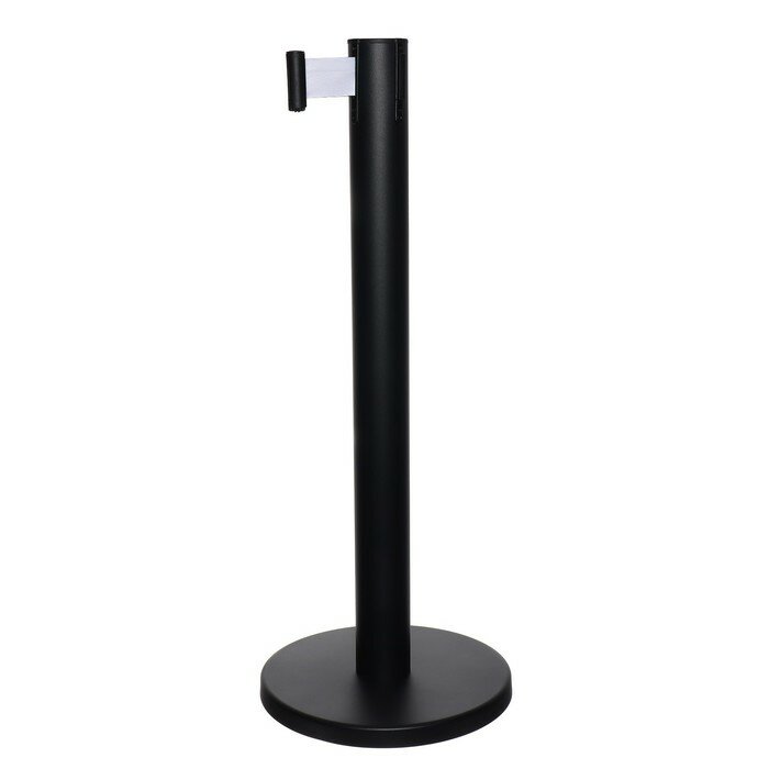 Стойка ограждения черн с вытяжной лентой-470см белой, высота-90см, d-11см, напольный d-35см, 9643630