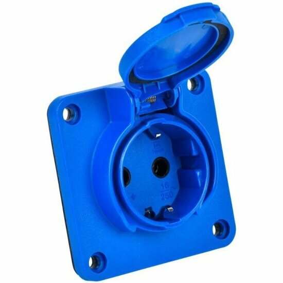 Розетка Iek панельная MAGNUM 2P+PE 16А IP54 РП17-3 увел. фланец с защ. крышкой с заземл. син, PSN71-016-3-4-54-K07