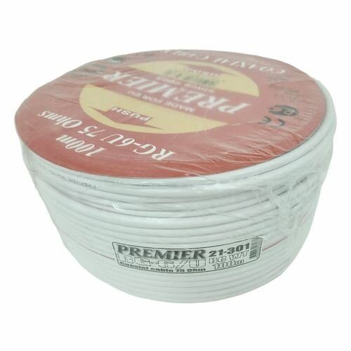 Кабель PREMIER RG-6/U BC WT, 75Ом, медный, 100м, белый [21-301 100]