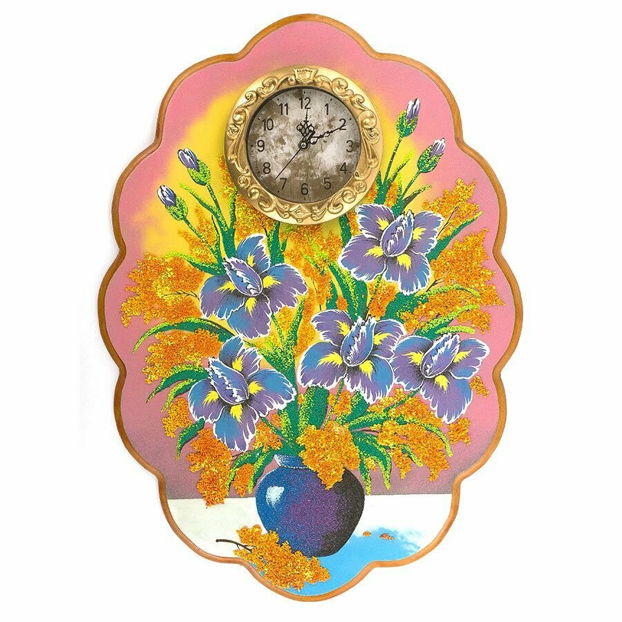 Часы с картиной "Ирисы" 48х66 см каменная крошка 119550