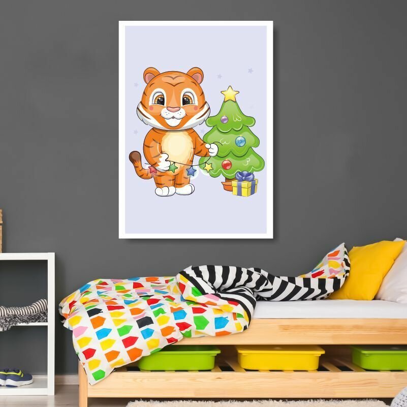 Постер для интерьера на стену Новый Год Тигра для детской Вертикальный 50х70 см в тубусе ПолиЦентр