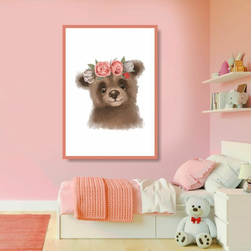 Постер Мишка С Цветами Для Детской Вертикальный 30х40 см в тубусе ПолиЦентр