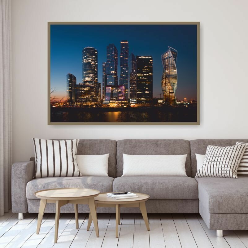 Постер для интерьера на стену Ночной Город Москва-Сити 70х50 см в тубусе ПолиЦентр