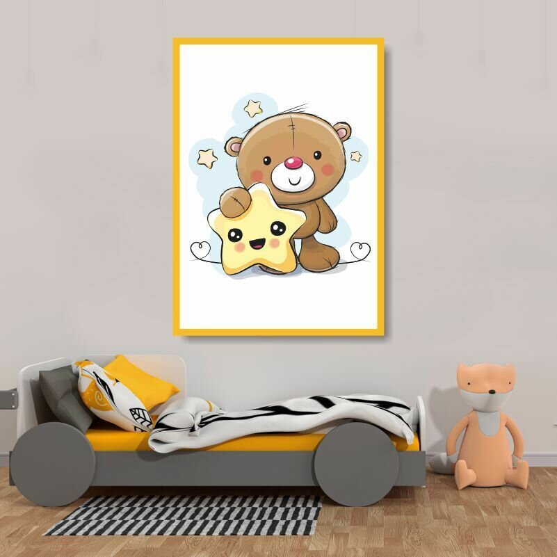 Постер для интерьера Мишка Со Звездочкой на стену для детской вертикальный 60х90 см в тубусе ПолиЦентр