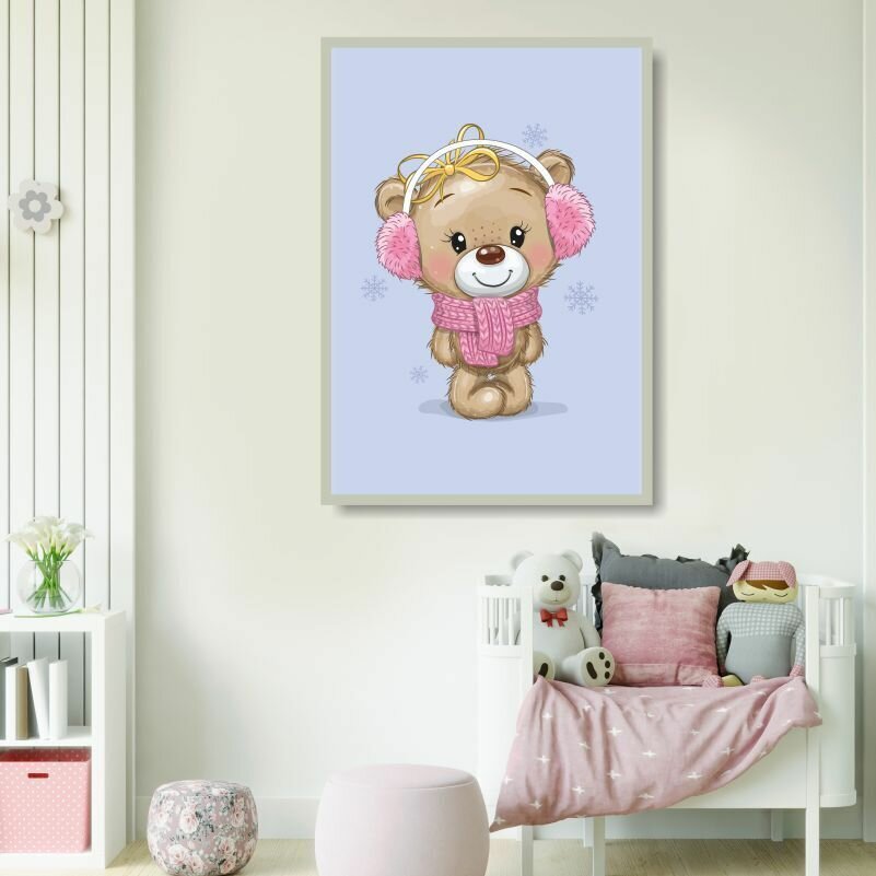 Постер для интерьера Медвежонок В Розовом на стену для детской вертикальный 50х70 см в тубусе ПолиЦентр