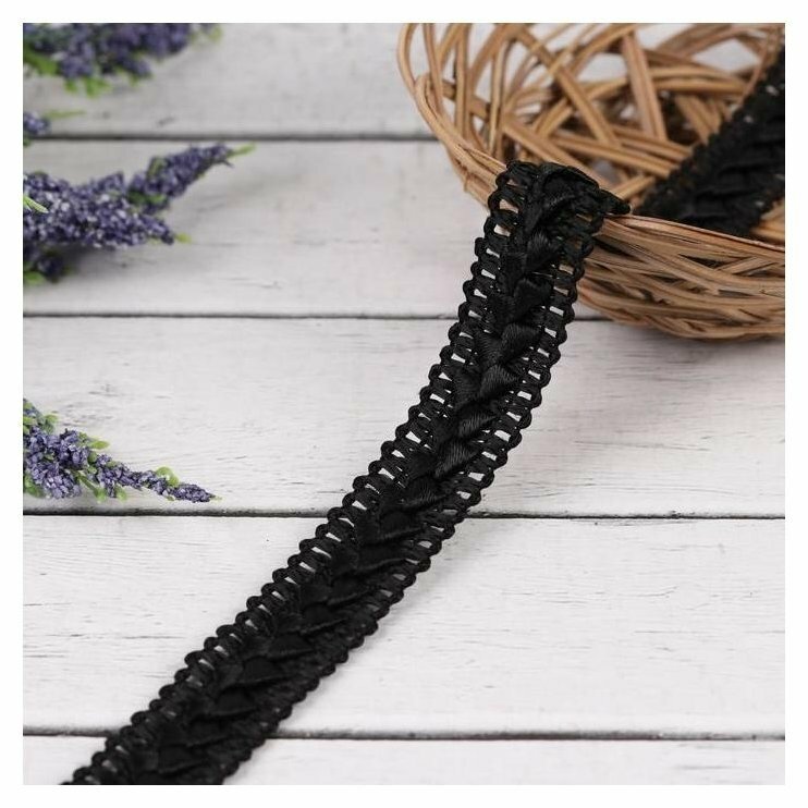 Арт узор Тесьма декоративная «Самоса», 18 мм, 9 ± 1 м, цвет чёрный