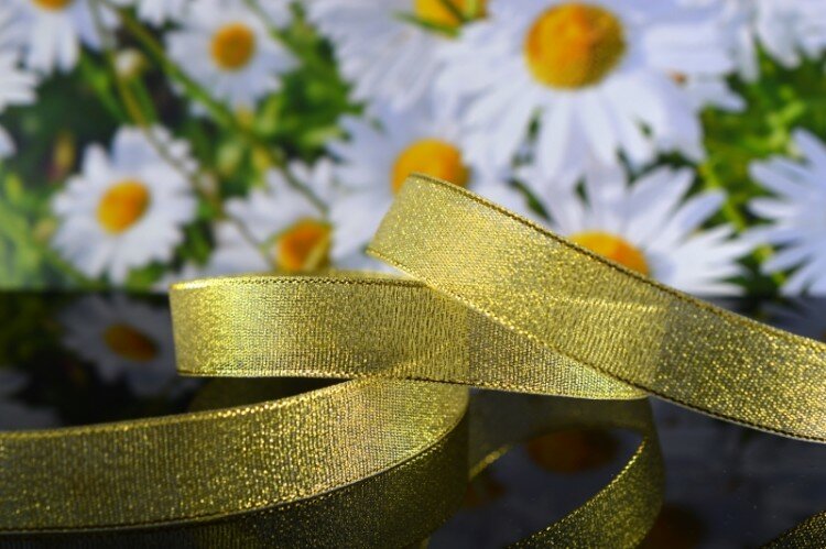 Лента металлизированная (парча) 20мм, цвет золото, полиэстер/нейлон, 52-007, 1 метр