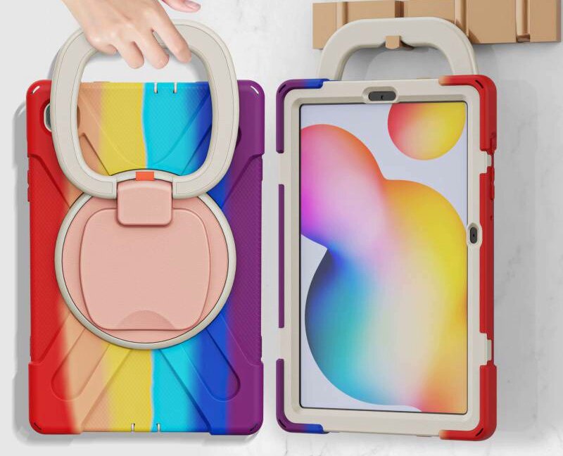 Чехол-бампер MyPads для Samsung Galaxy Tab S6 Lite 10.4 SM-P619 (2022) противоударный с усиленной защитой углов и держателем для руки, тематика Радуга