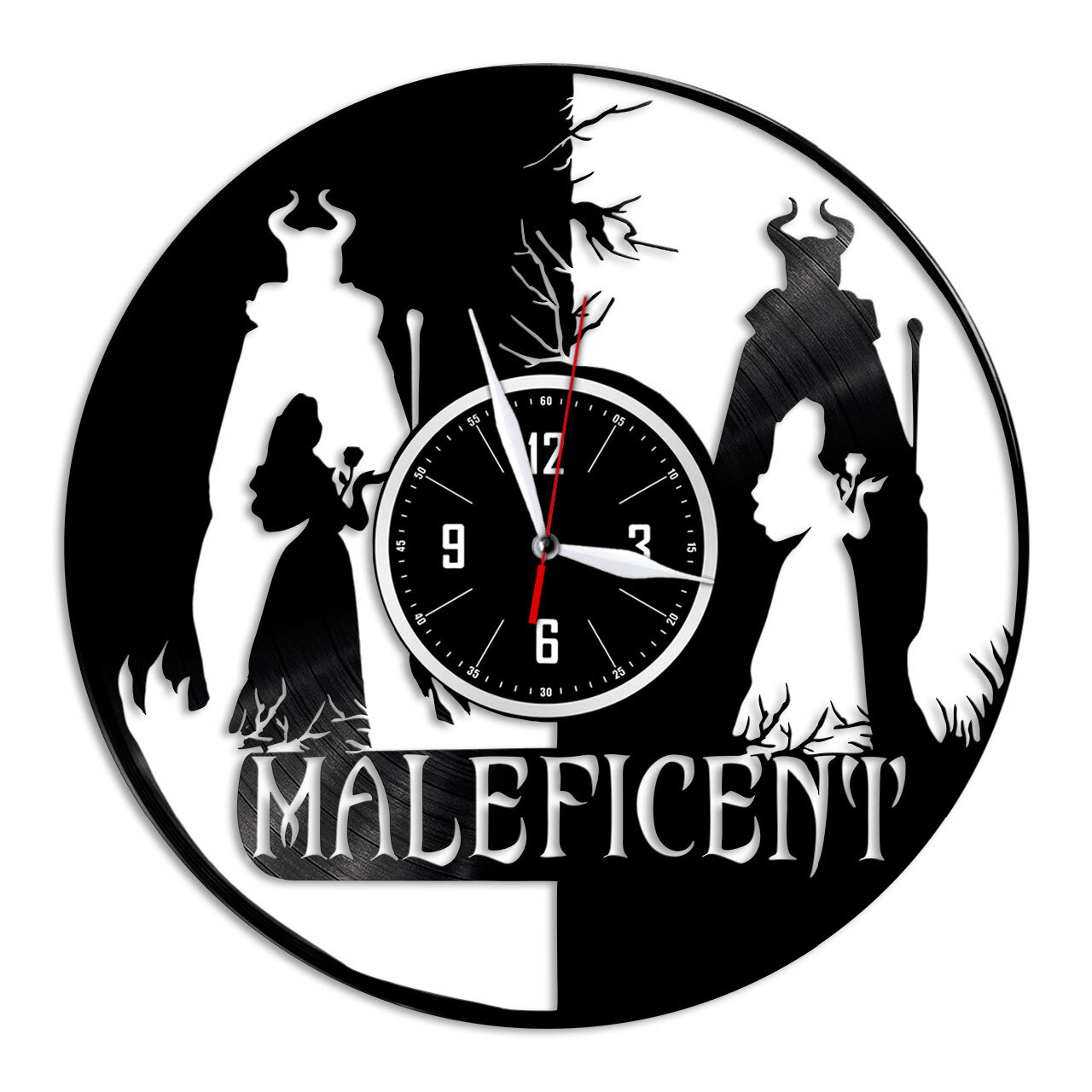 Малефисента - настенные часы из виниловой пластинки, диаметр 30 см