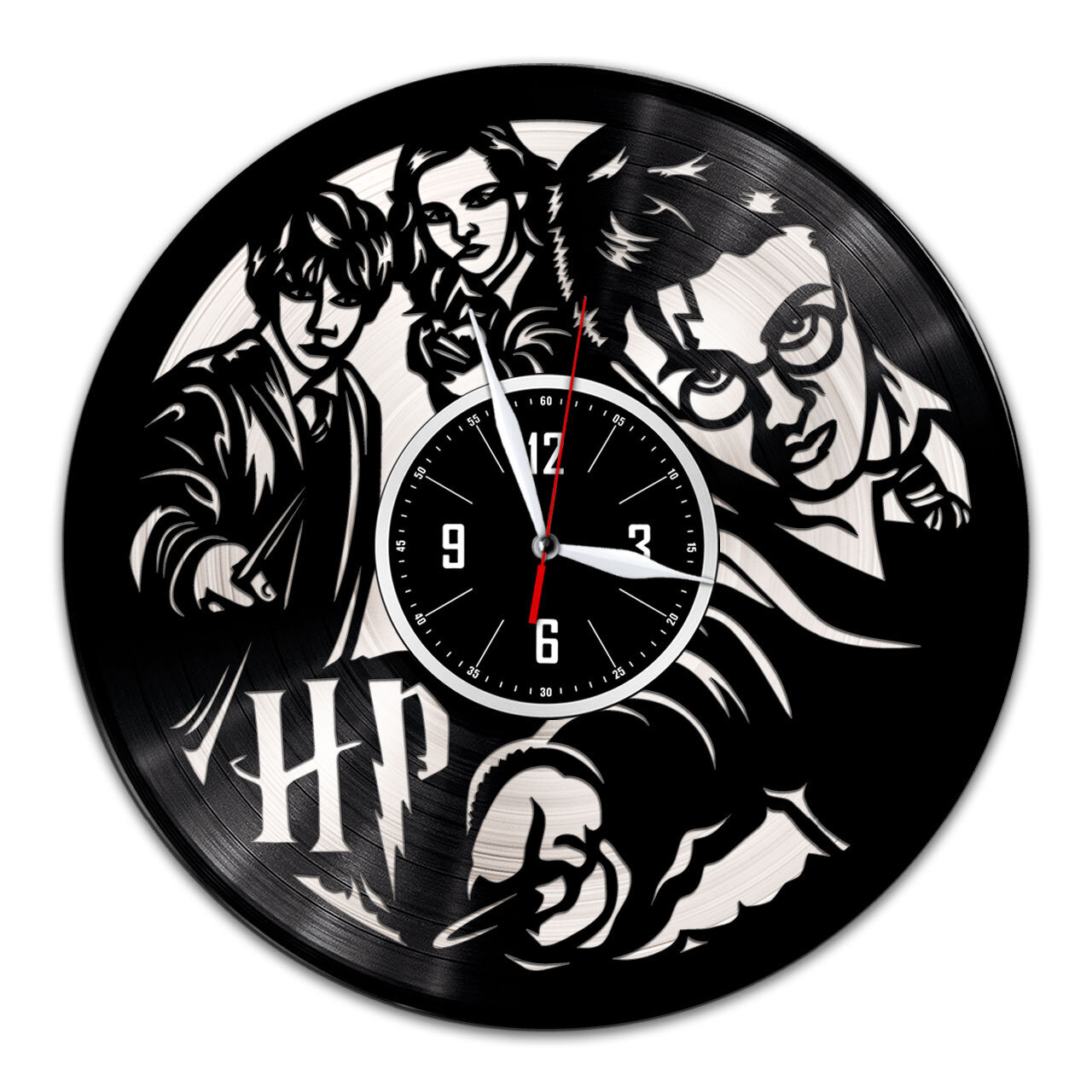 Гарри Поттер - настенные часы из виниловой пластинки (с серебряной подложкой)