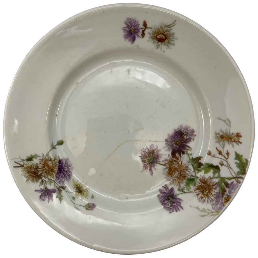Тарелка "Хризантемы", 23 см, для вторых блюд, 1918-1930 гг, Дулевский завод, ФарфорТрест, СССР (8)