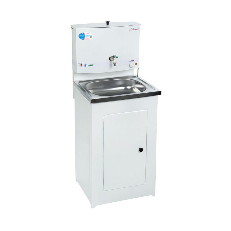 Умывальник дачный с подогревом Акватекс (бак с тэном, ЭВН, цвет тумбы: белый, нерж. мойка)