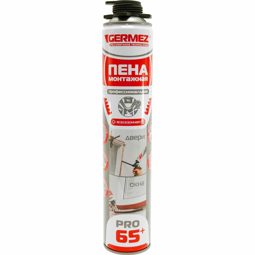 Пена монтажная Germez PRO 850 мл 6501505, всесезонная, повышенная звукоизоляция, под пистолет, бело‑бежевого цвета