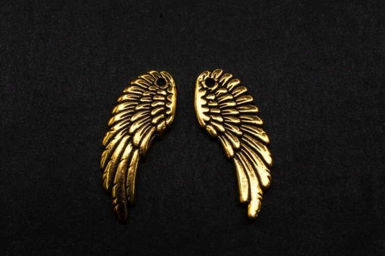 Подвеска TierraCast Крыло ангела 28х11мм, отверстие 1,5мм, цвет античное золото, 94-2342-26, 1шт