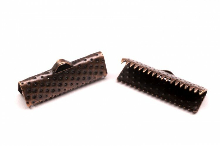 Зажим-концевик для лент/тесьмы 20х8х5мм, отверстие 2мм, цвет античная медь, железо, 04-041, 4шт