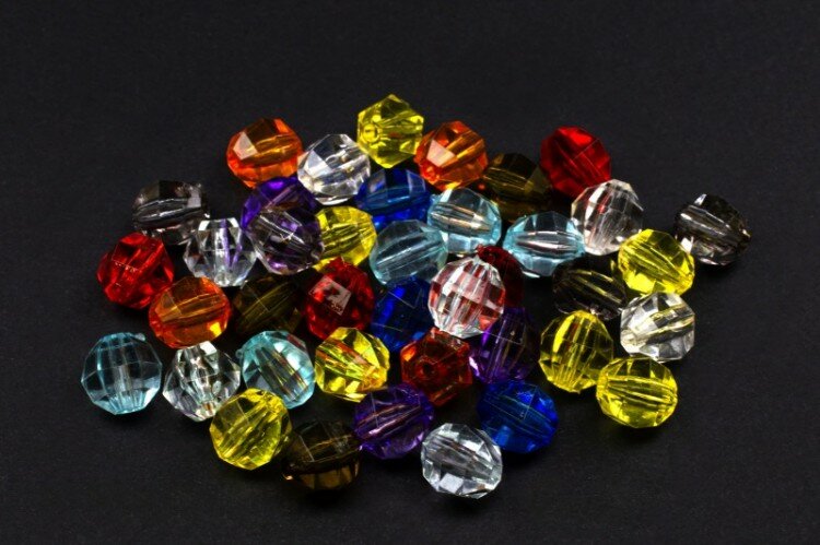 Бусины акриловые круглые граненые 8мм, отверстие 1,5мм, ассорти цветов, 540-277, 10г (около 40шт)