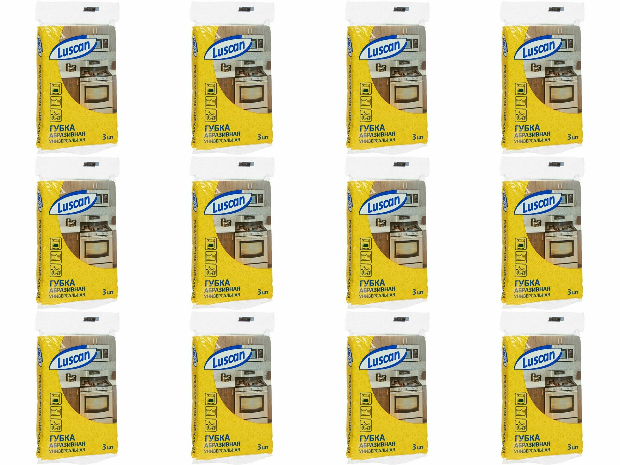 Luscan Губка абразивная, 130х90 мм, 12 уп по 3 шт