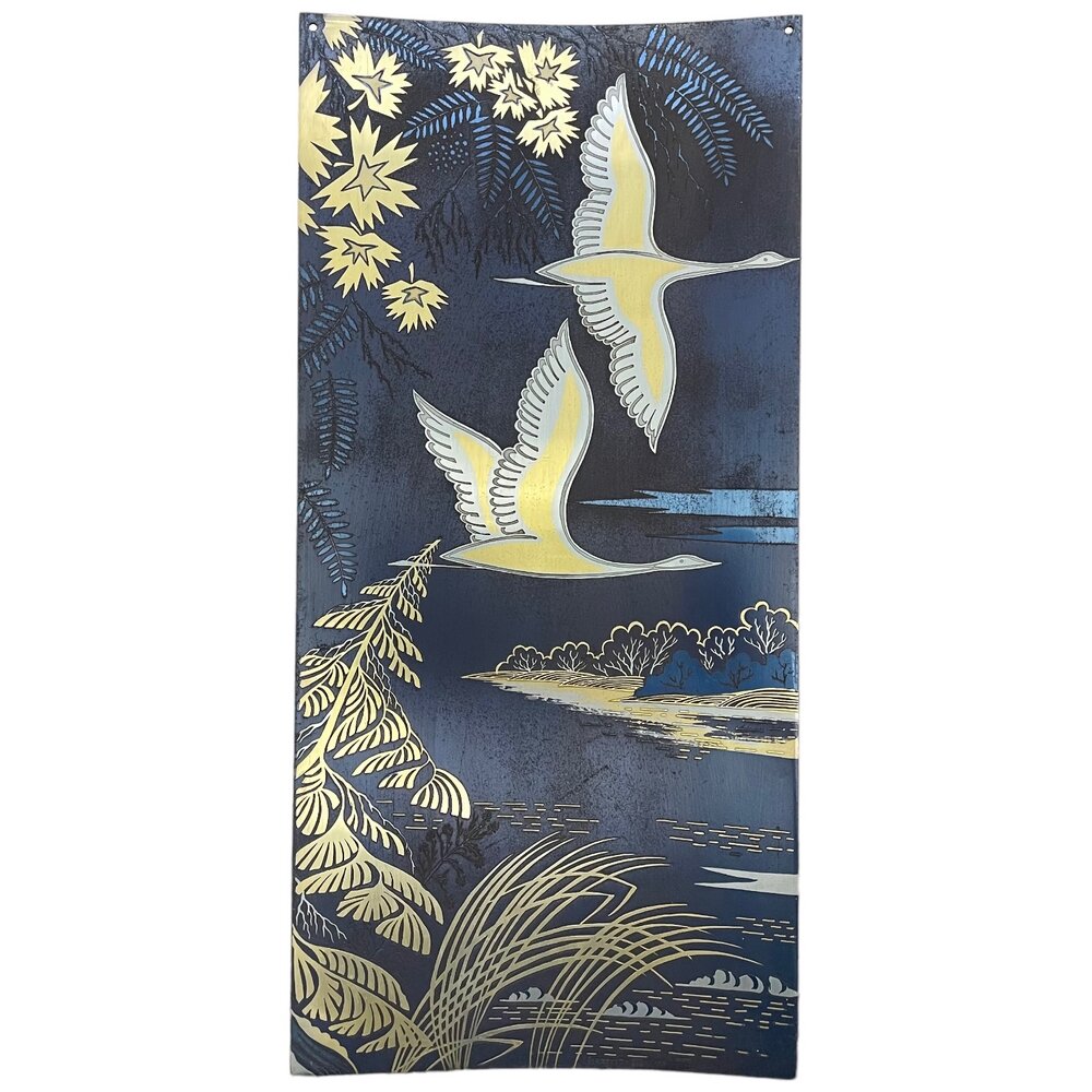 Златоустовская настенная гравюра на стали "Лебеди" 1978 г. Златоуст, СССР