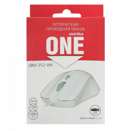 Мышь проводная Smartbuy ONE 352 белая (SBM-352-WK) / 100