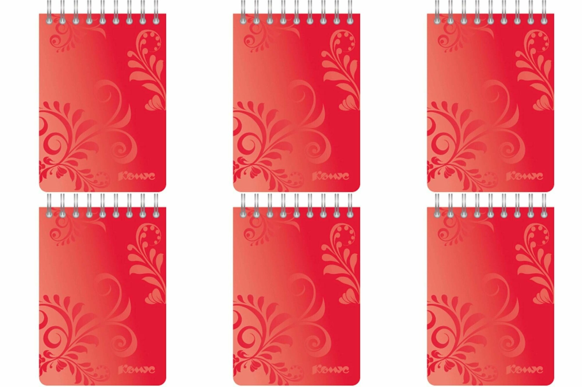 Комус Блокнот Русская серия, А7, 50 л, красный, клетка, 6 шт