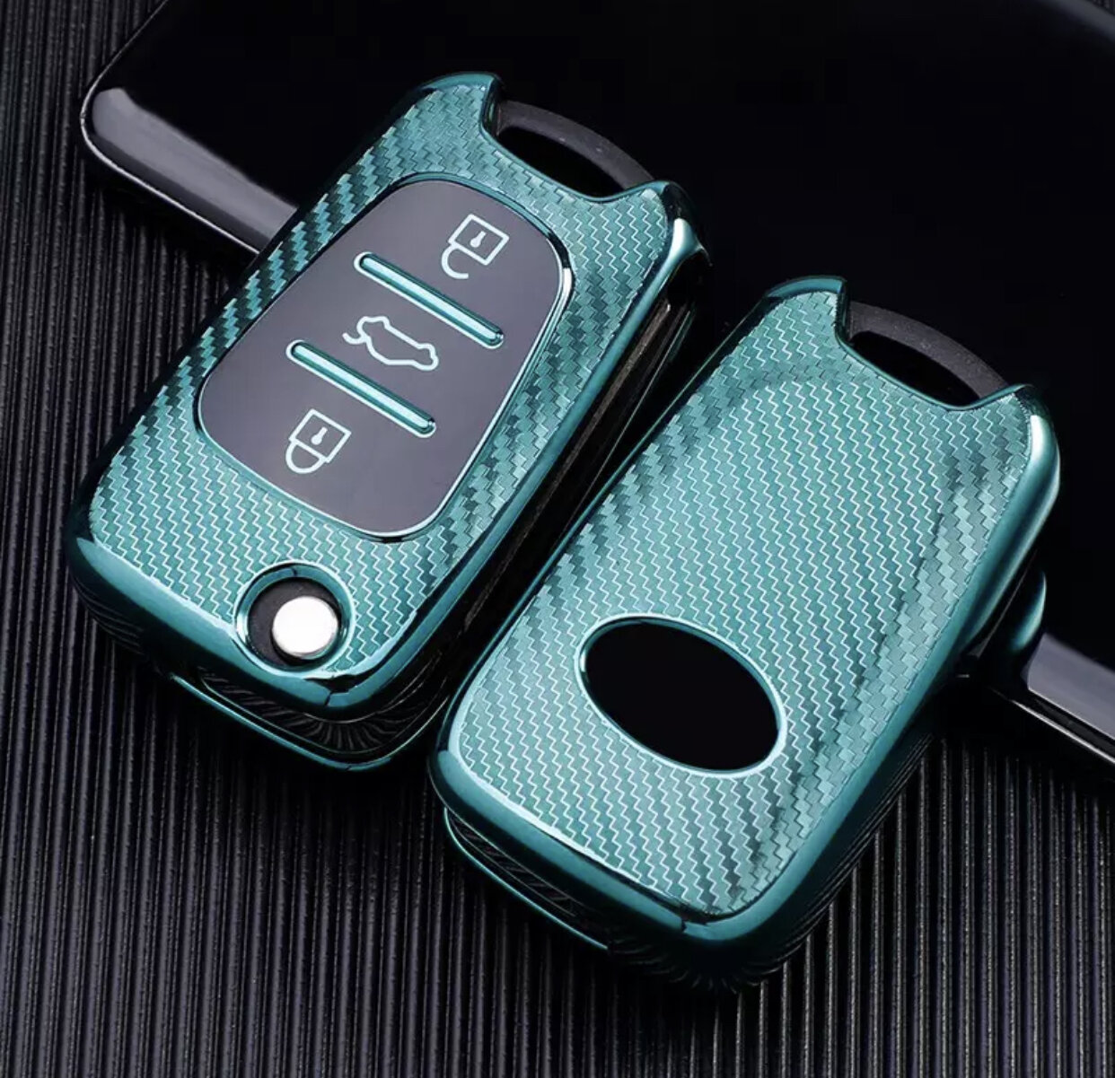 Чехол на ключ Kia / Киа TPU Carbon green