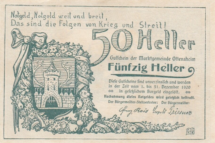 Австрия, Оттенсхайм 50 геллеров 1914-1920 гг.