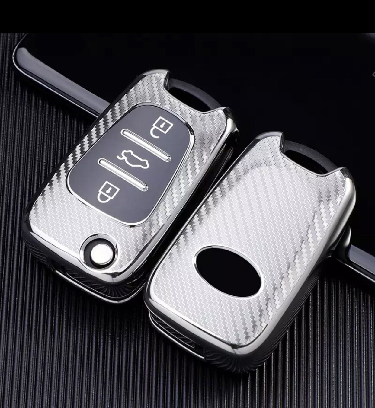 Чехол на ключ Kia / Киа TPU Carbon silver