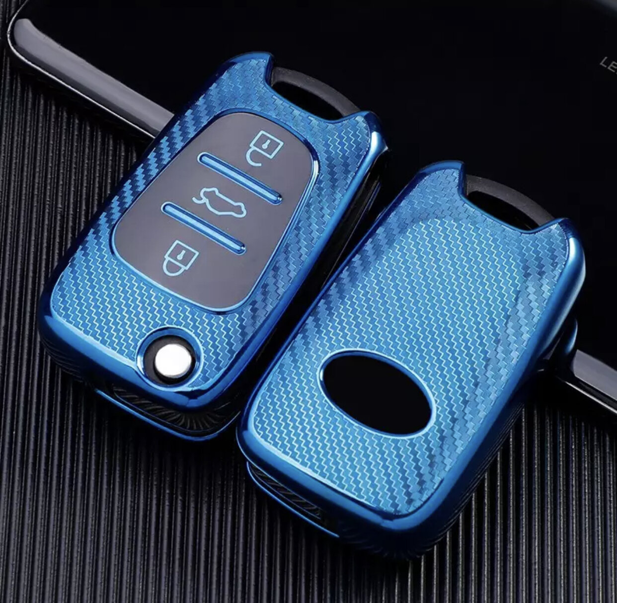 Чехол на ключ Kia / Киа TPU Carbon blue