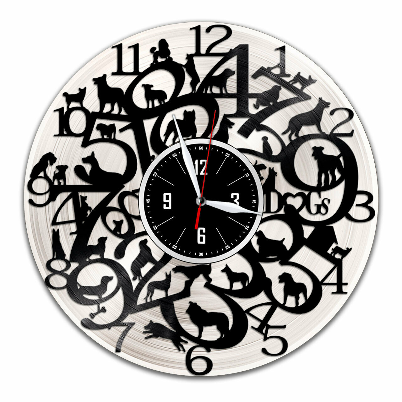 Собаки - настенные часы из виниловой пластинки (с серебряной подложкой)