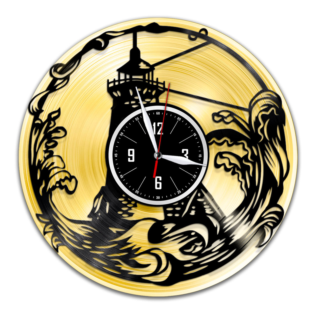 Маяк - настенные часы из виниловой пластинки (с золотой подложкой)