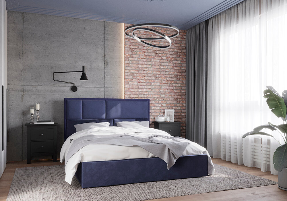 Кровать Нонтон 0 160*200 см, с подъемным механизмом, синий