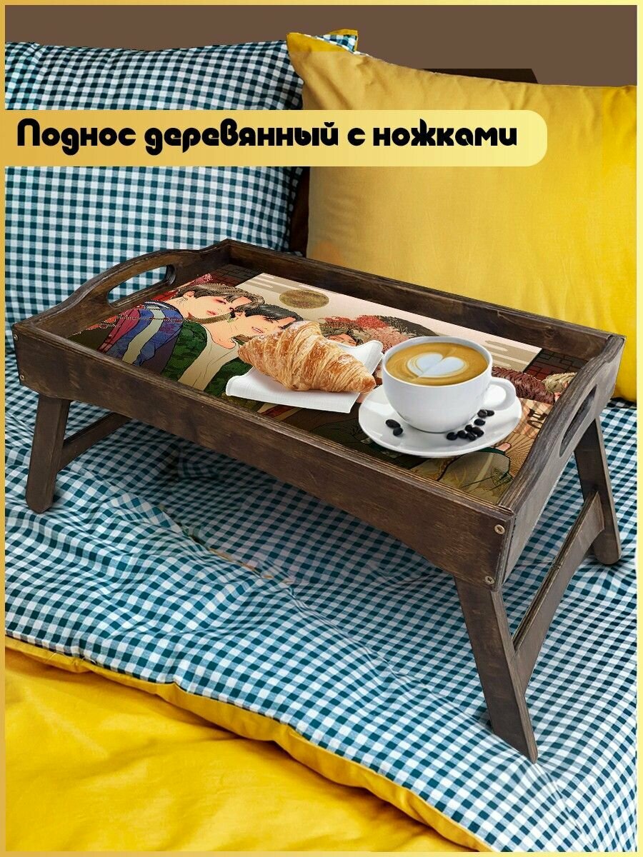 Деревянный поднос на ножках с рисунком музыка - 127
