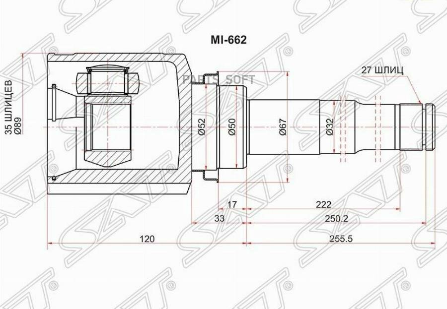 Шрус (Спереди/ Справа/ Внутр) Mitsubishi ASX 10- / Lancer 07-17 SAT MI-662 | цена за 1 шт