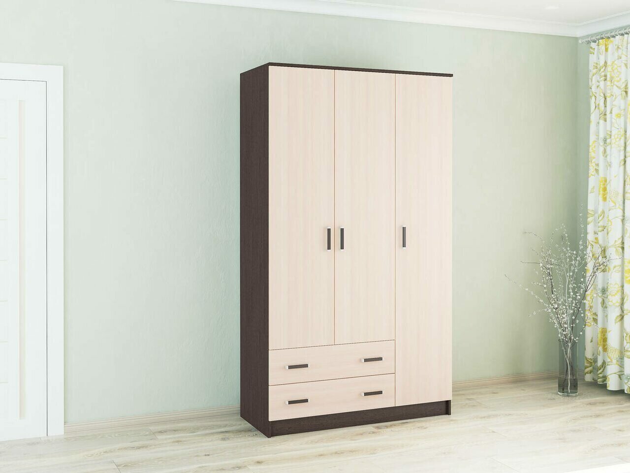 Шкаф 3-х створчатый комбинированный «Лагуна» с ящиками, ЛДСП (Венге/Дуб молочный) 120х51х210