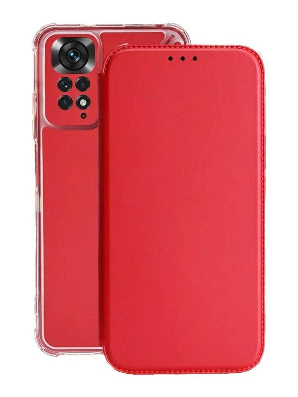 Чехол-книжка на Xiaomi Redmi Note 11 c противоударным бампером с усиленными углами на редми нот 11 красный