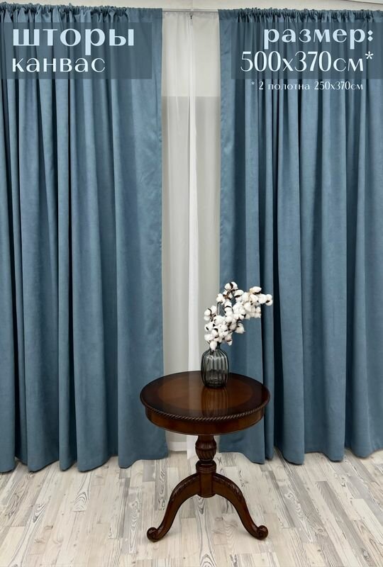 Шторы Милкитекс канвас 500х370см / комплект (250х370см - 2шт) бархатистых портьер для зала, кухни, спальни, сизые
