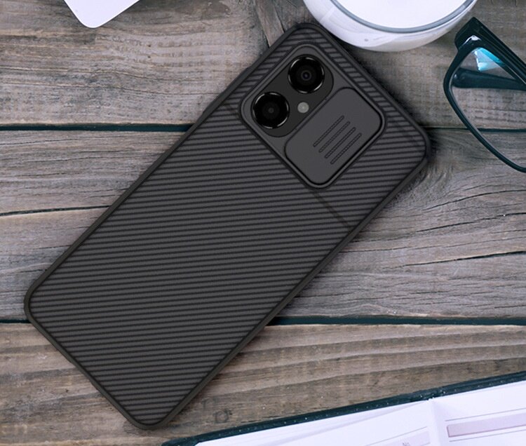 Чехол MyPads Tenda для Xiaomi Poco M4 5G из пластика с закрывающейся камерой и матовой отделкой под карбон с защитой