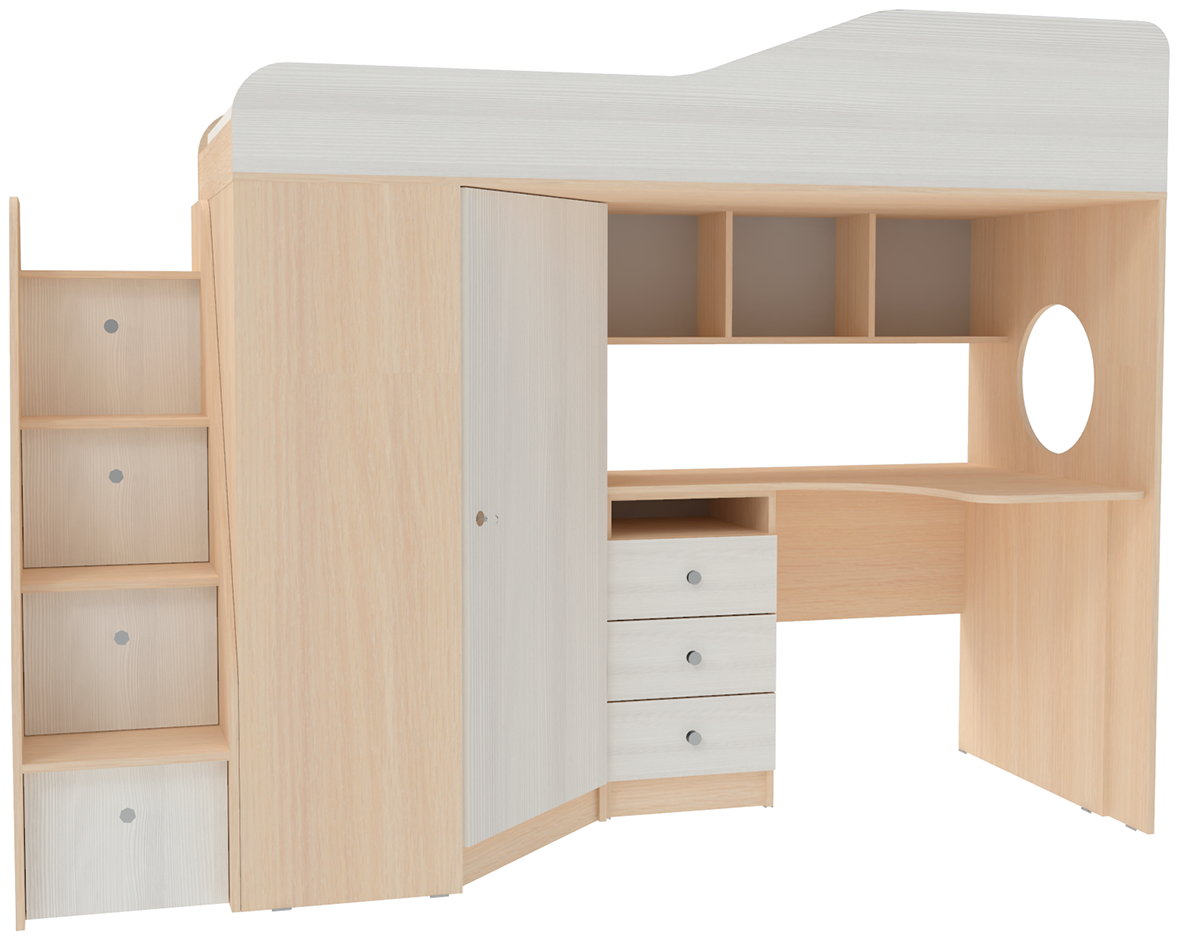 Кровать чердак Кадет 1 с универсальной лестницей Дуб Молочный - Белое Дерево