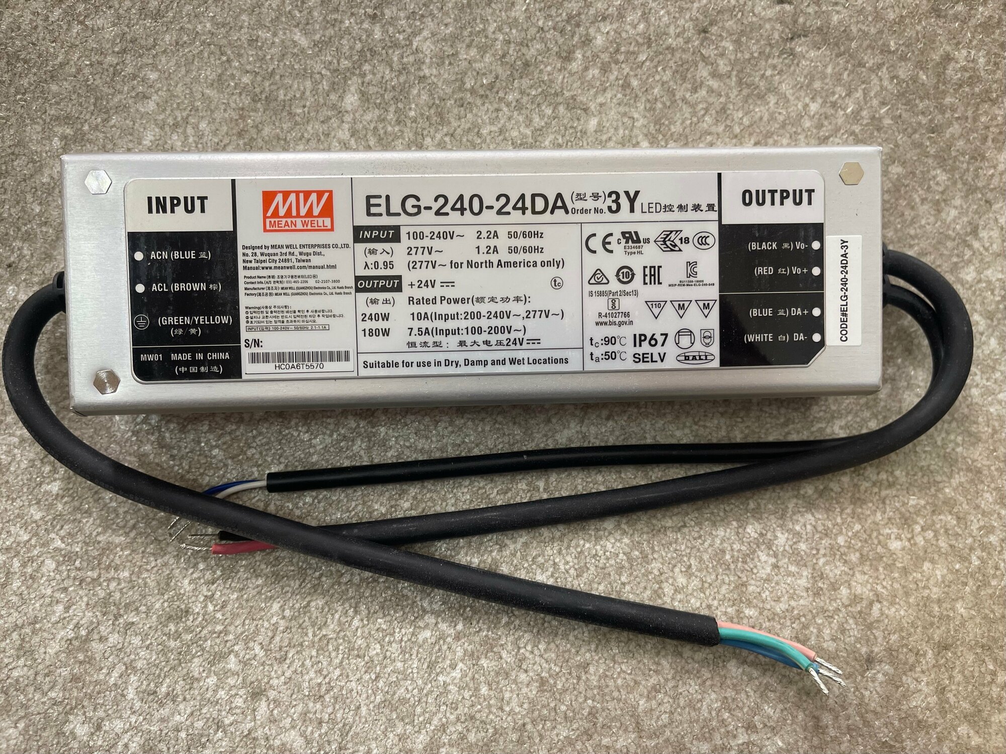 Трансформатор ELG-240-24DA MEAN WELL