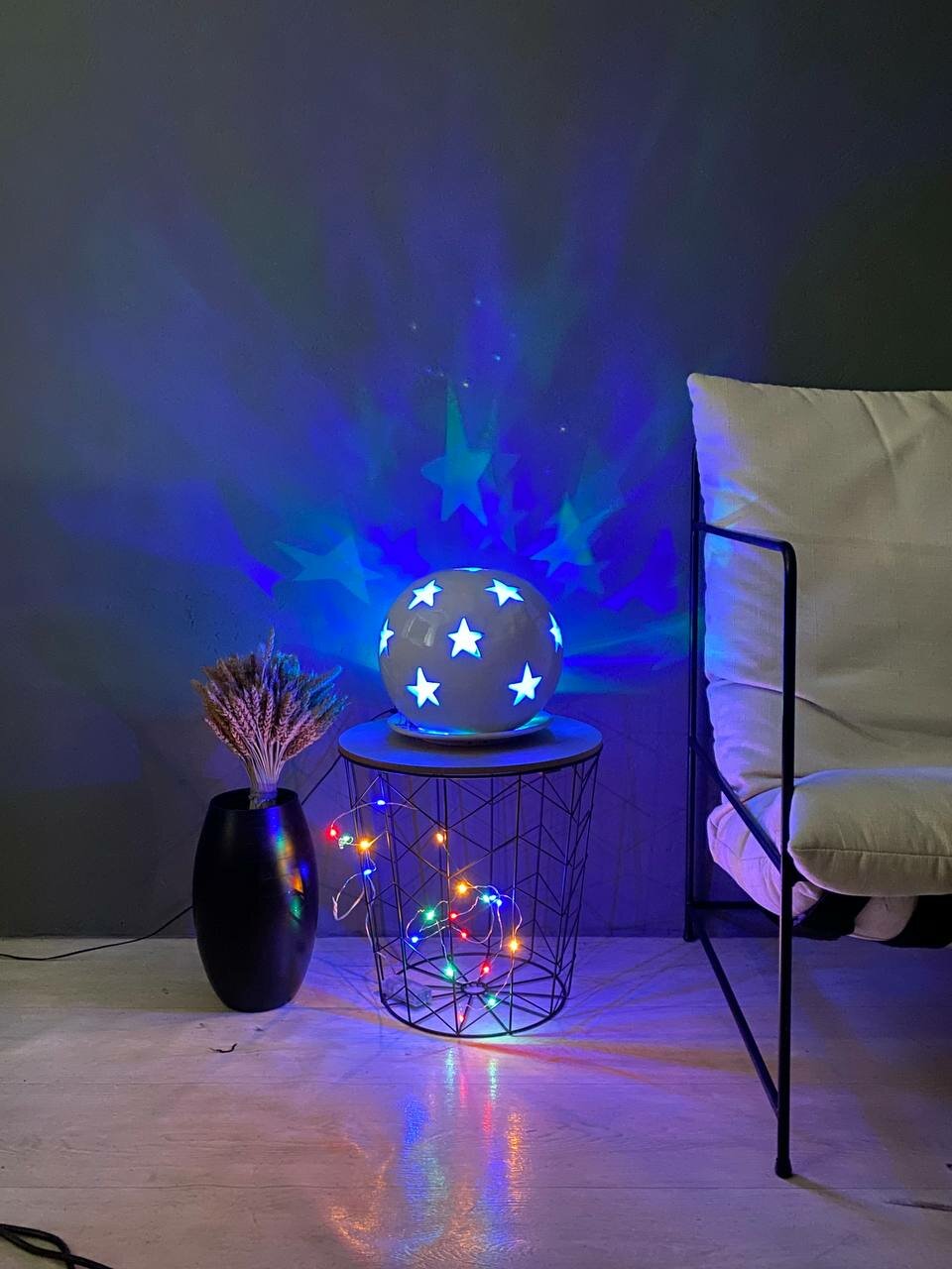 Декоративный шар "Сказка Марокко" 25см, керамика, белый, подсвечник