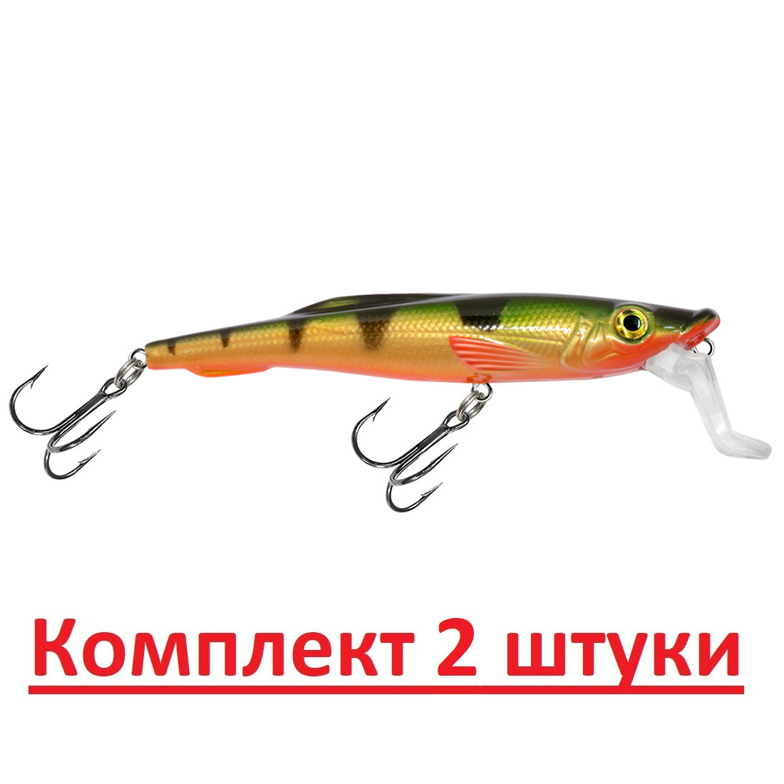 Воблер AQUA снеток SR 80mm, цвет 048 (окунь), 2 штуки